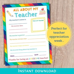 All About My Teacher, Teacher Appreciation Week, Teacher Letter, Thank ...