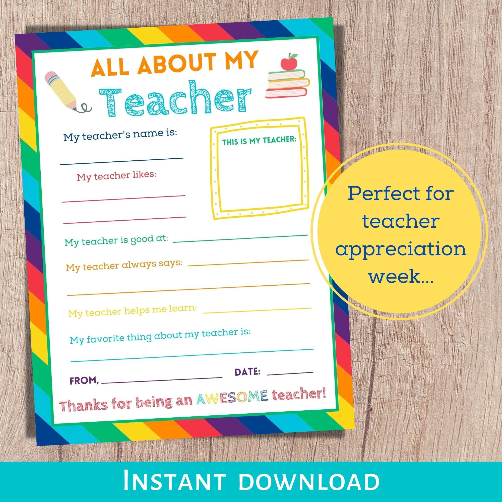 All About My Teacher, Teacher Appreciation Week, Teacher Letter, Thank ...