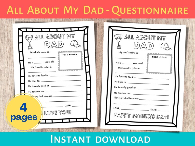 All About My Dad Fathers Day Printable Craft All About My - Etsy