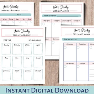 Printable Unit Study Planner Homeschool Lesson Planner - Etsy