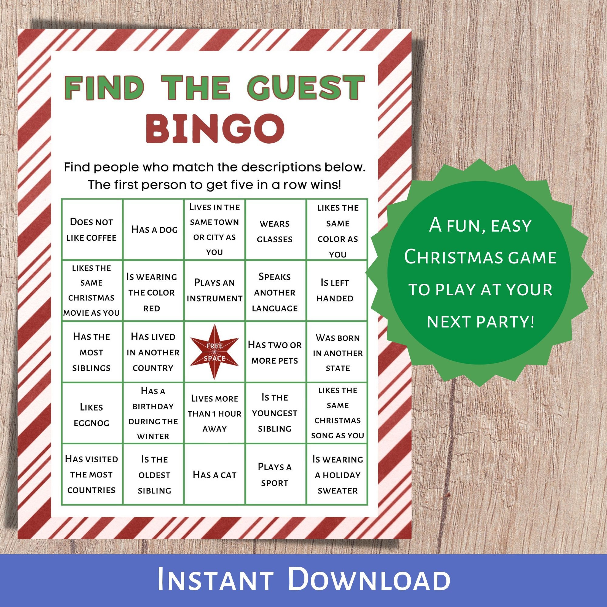 Find the Guest Christmas Party Game, Christmas Bingo Game, Holiday ...