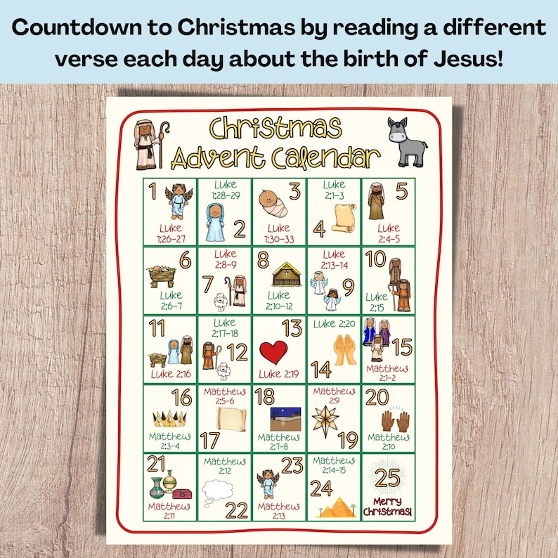 Advent Calendar for Kids, Nativity Printable, Christmas Countdown ...