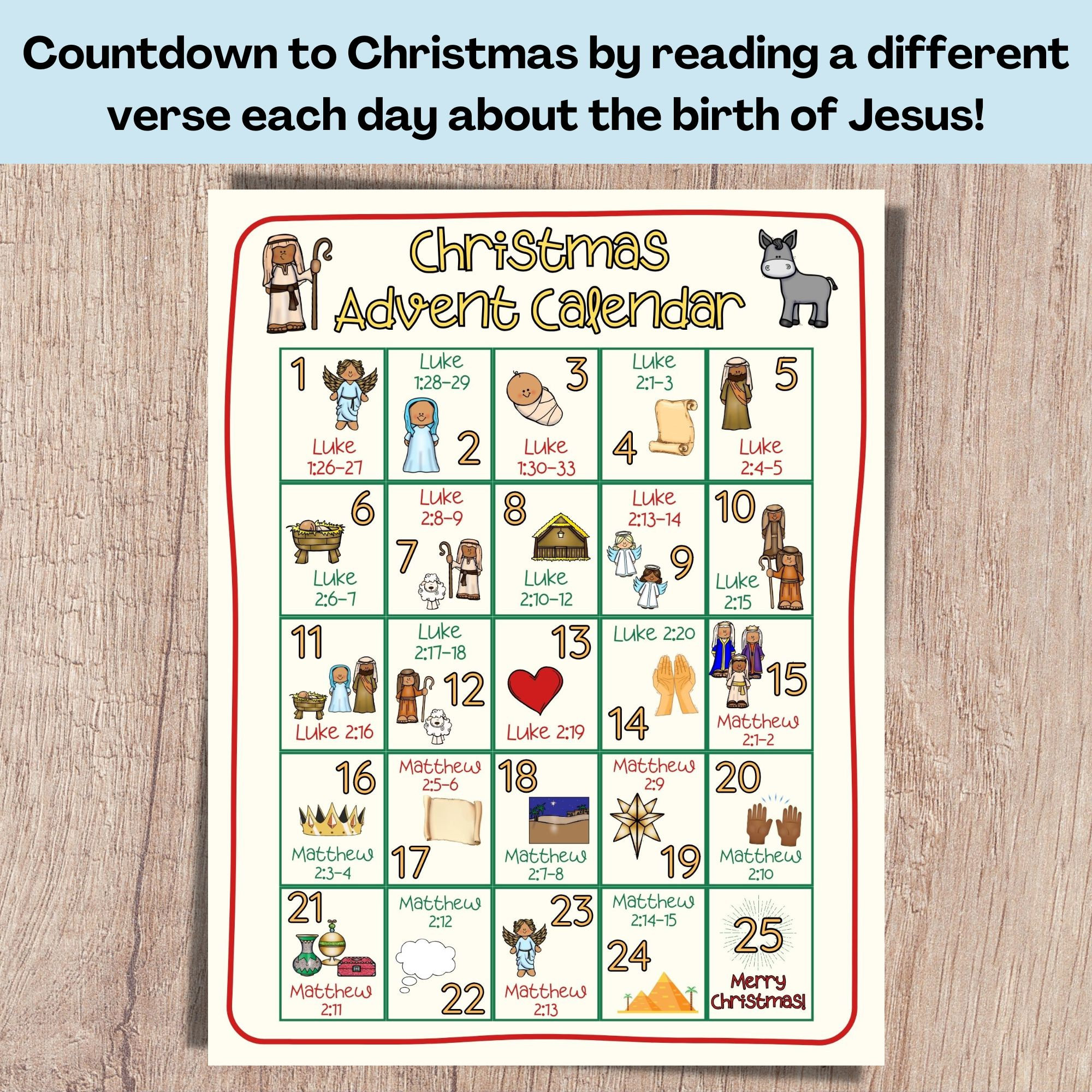 Advent Calendar for Kids, Nativity Printable, Christmas Countdown ...