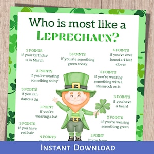 St. Patricks Day Games Printable, Who is Most Like a Leprechaun Game ...