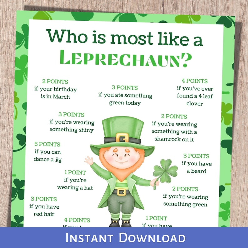 St. Patricks Day Games Printable, Who is Most Like a Leprechaun Game ...