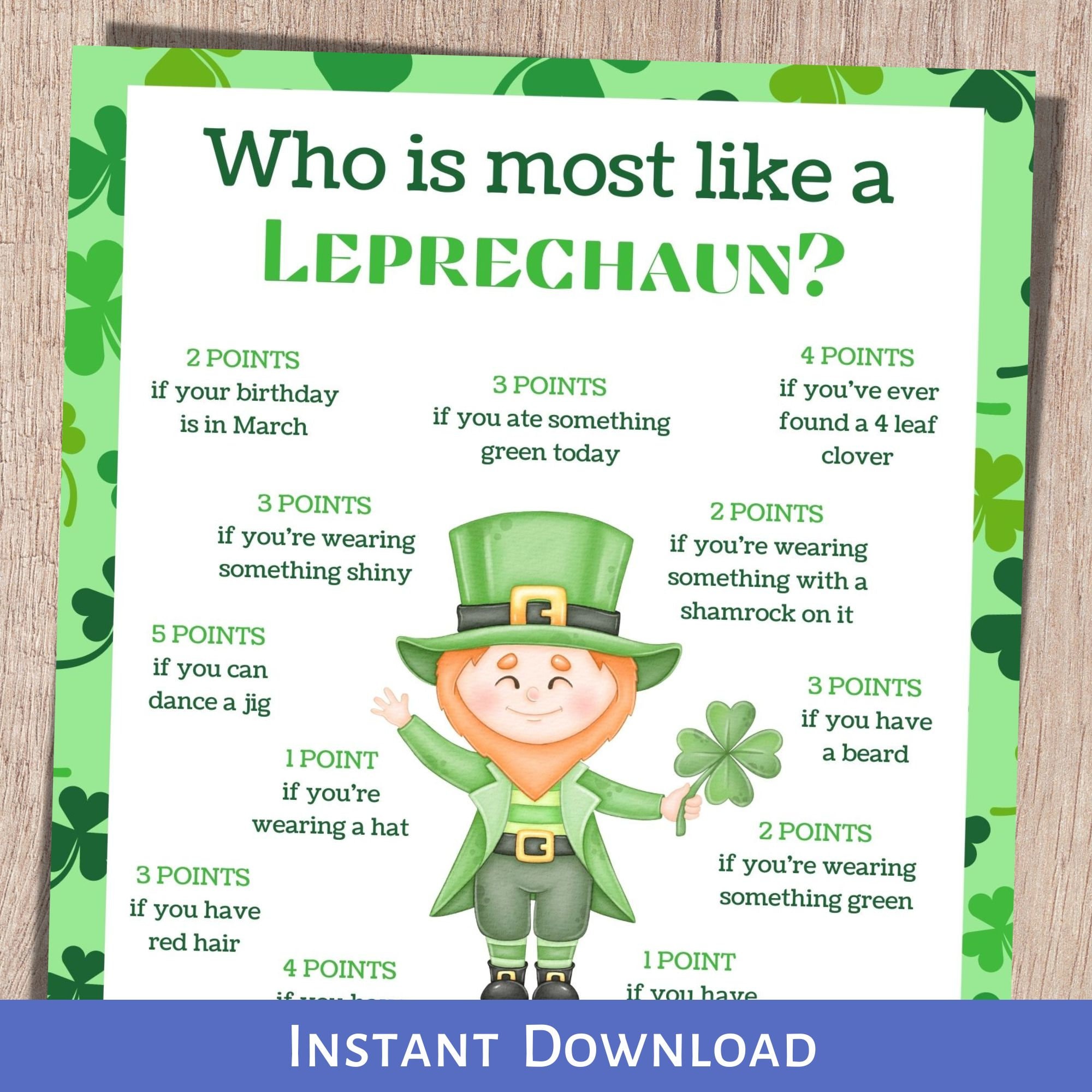 St. Patricks Day Games Printable, Who is Most Like a Leprechaun Game ...