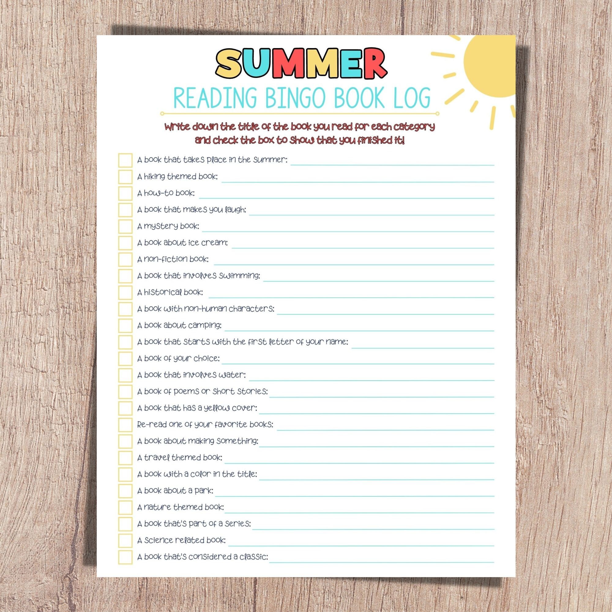Summer Reading Log, Kids Reading Chart, Summer Reading Bingo, Summer ...