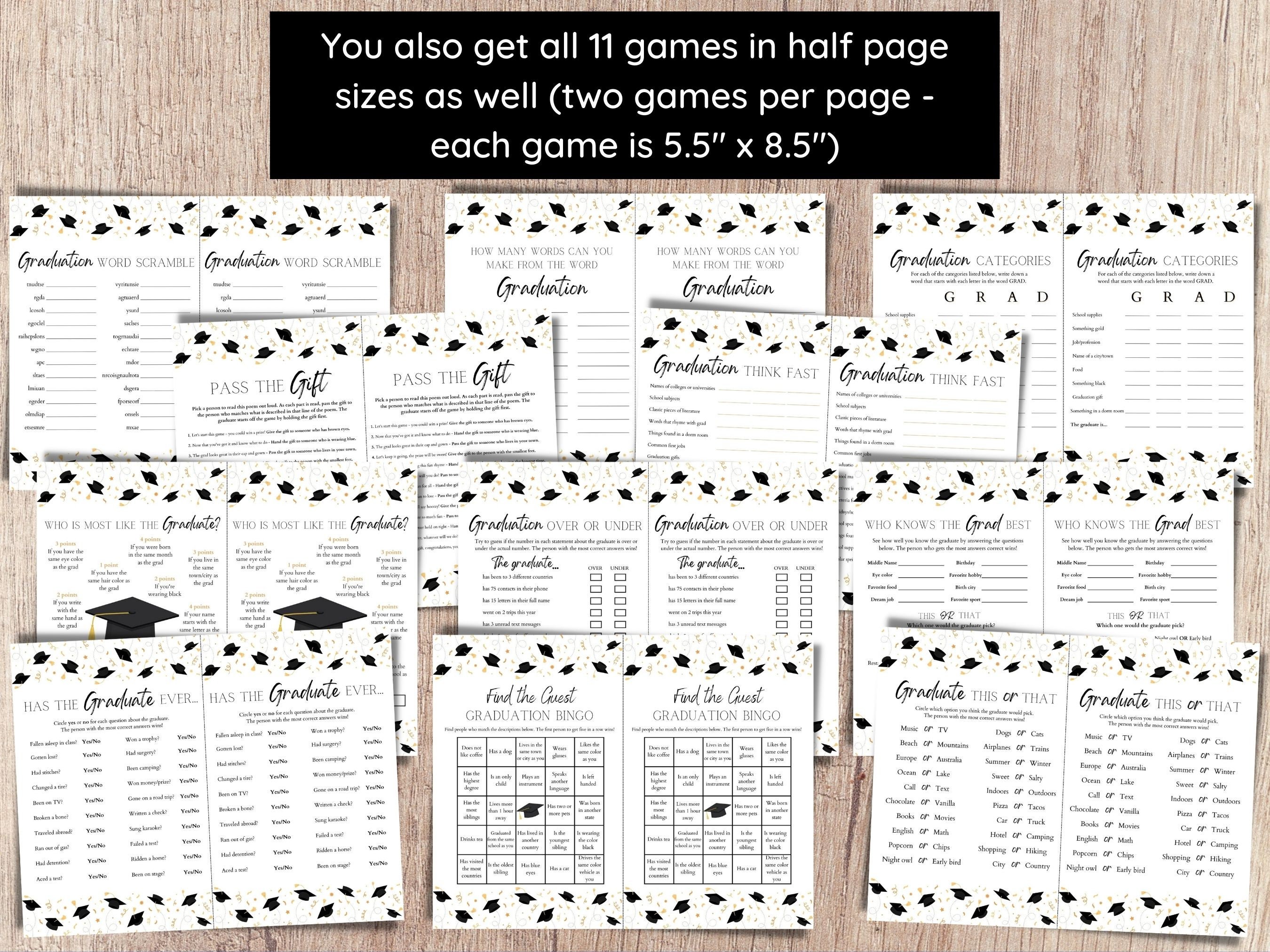 Graduation Games Graduation Bundle Printable Grad Game Pass - Etsy