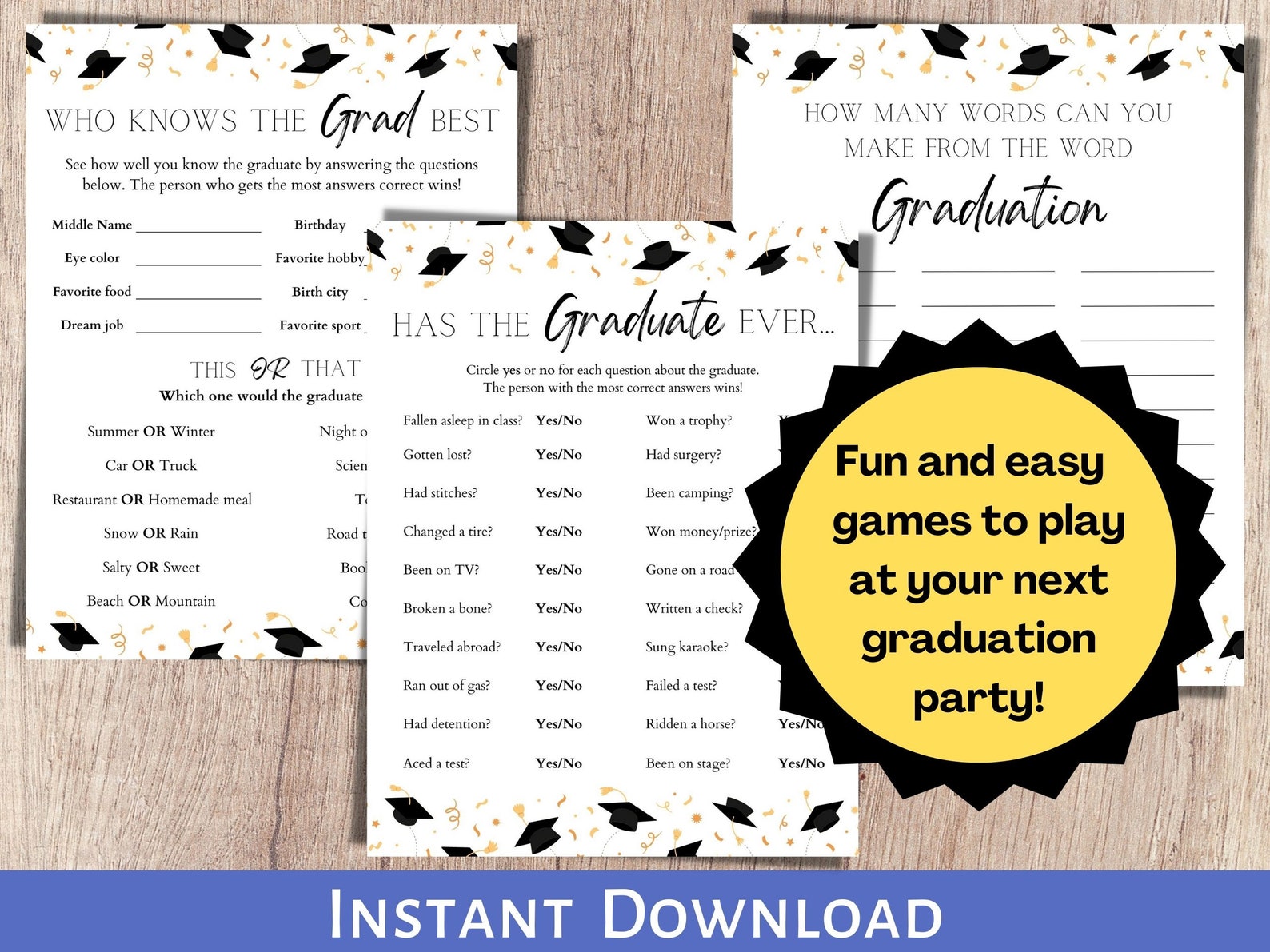 Graduation Games Graduation Bundle Printable Grad Game Pass - Etsy