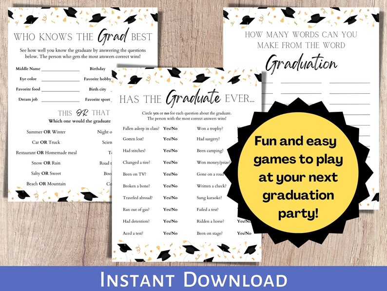 Graduation Games Graduation Bundle Printable Grad Game Pass - Etsy