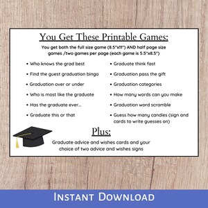 Graduation Games, Graduation Bundle, Printable Grad Game, Pass the Gift ...
