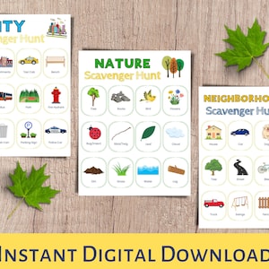 Printable Kids Scavenger Hunt Bundle, Outdoor Games, Nature Printables ...