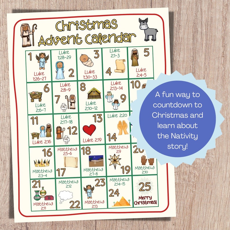 Advent Calendar for Kids, Nativity Printable, Christmas Countdown ...