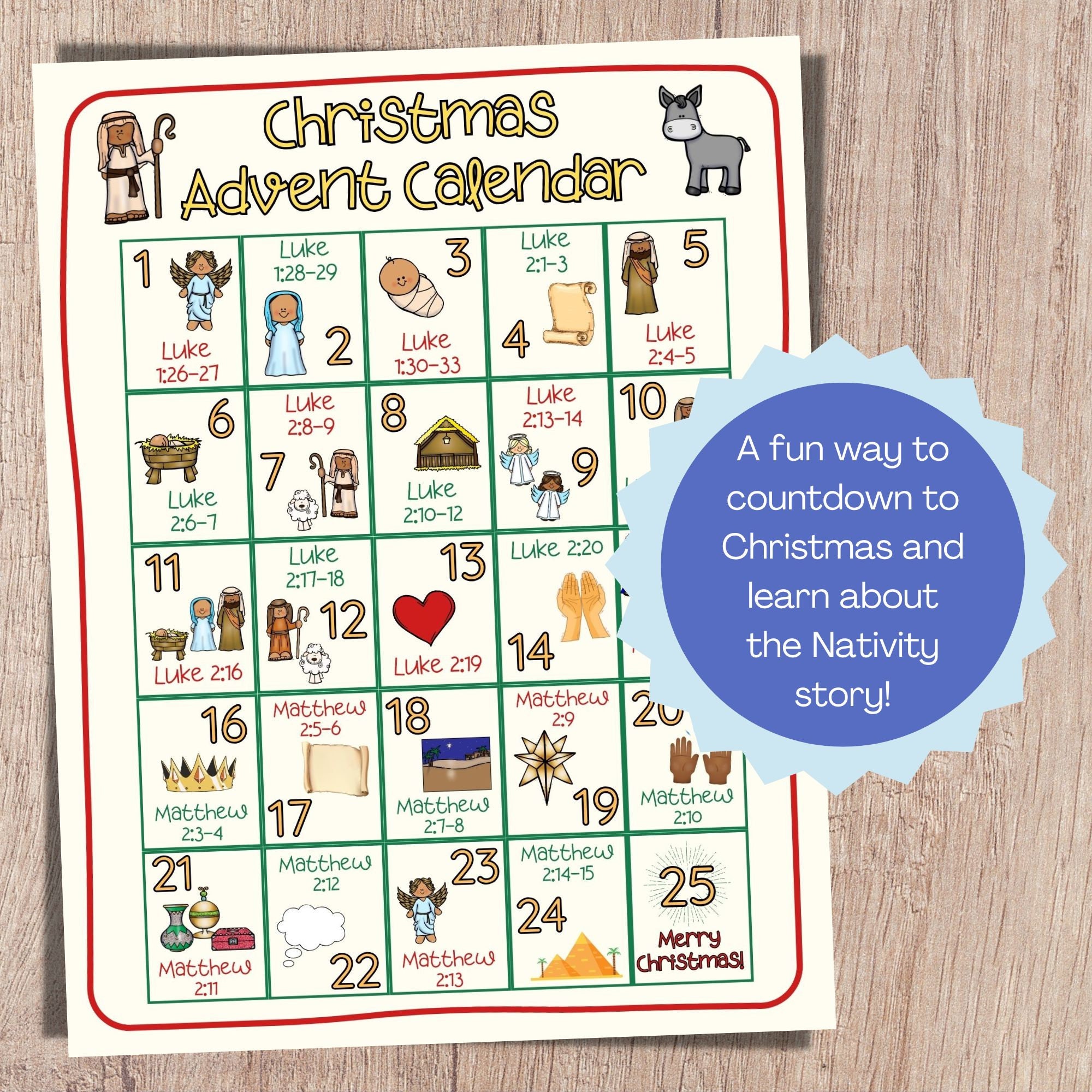 Advent Calendar for Kids, Nativity Printable, Christmas Countdown ...