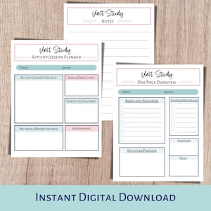 Printable Unit Study Planner, Homeschool Lesson Planner, Printable Unit ...