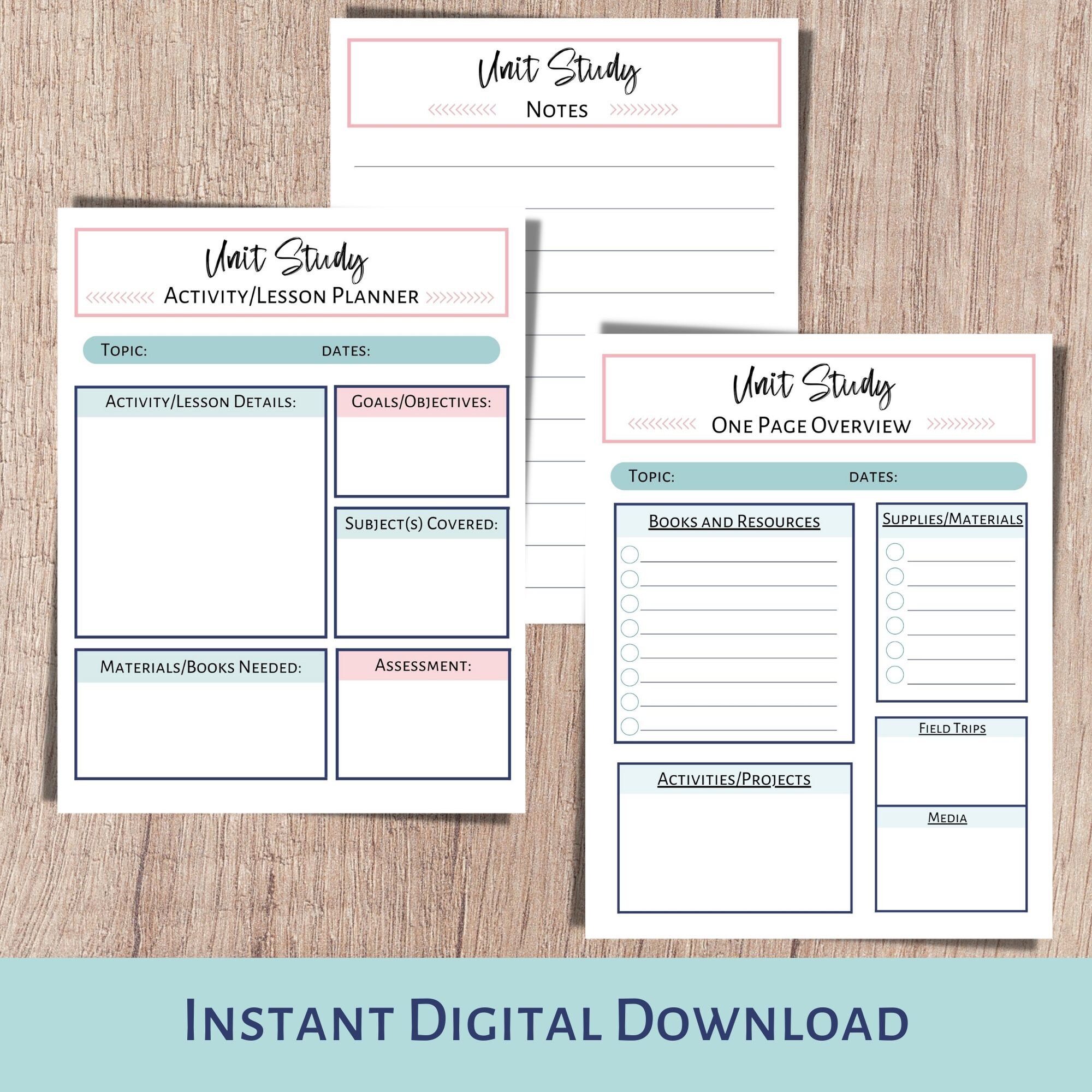 Printable Unit Study Planner, Homeschool Lesson Planner, Printable Unit ...
