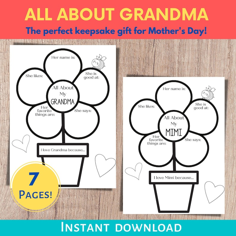 Printable Mother's Day Gift for Grandma, All About My Grandma, Mother's ...
