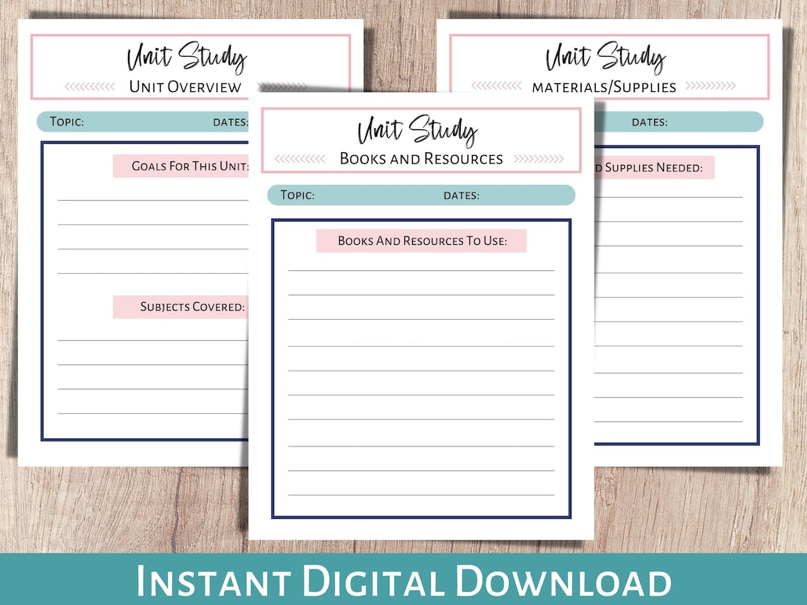 Printable Unit Study Planner Homeschool Lesson Planner - Etsy