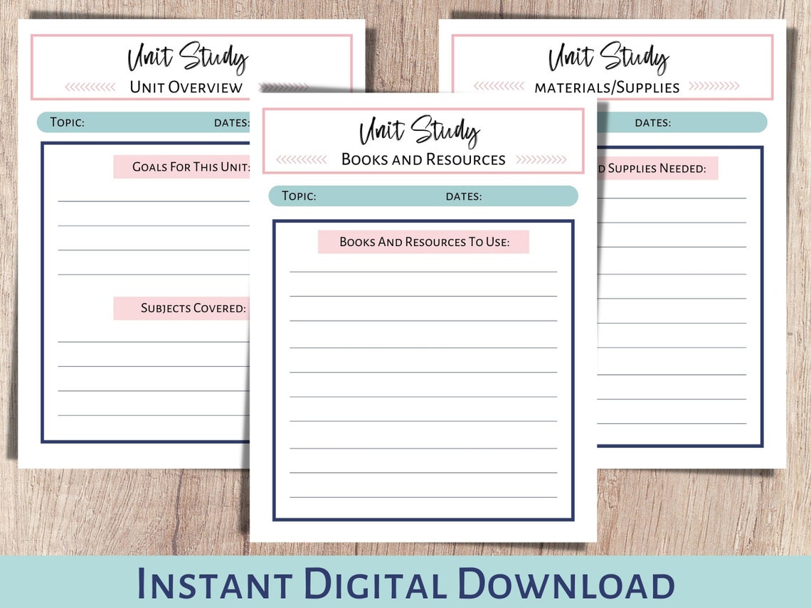 Printable Unit Study Planner Homeschool Lesson Planner - Etsy