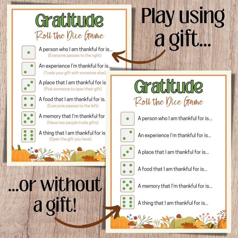 Thanksgiving Gratitude Game, Gratitude Dice Game, Thanksgiving Dice ...