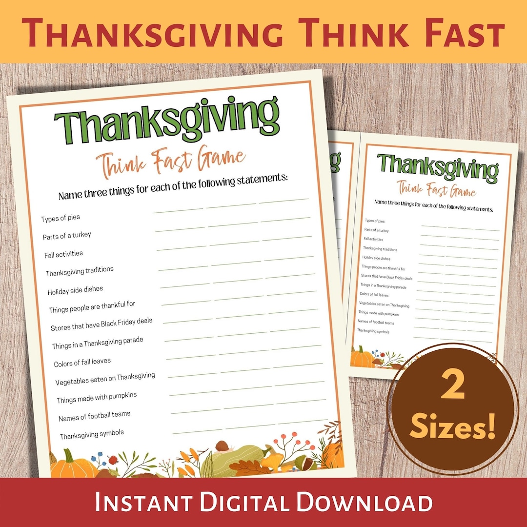 Thanksgiving Think Fast Game, Fall Trivia Game, Thanksgiving Games ...