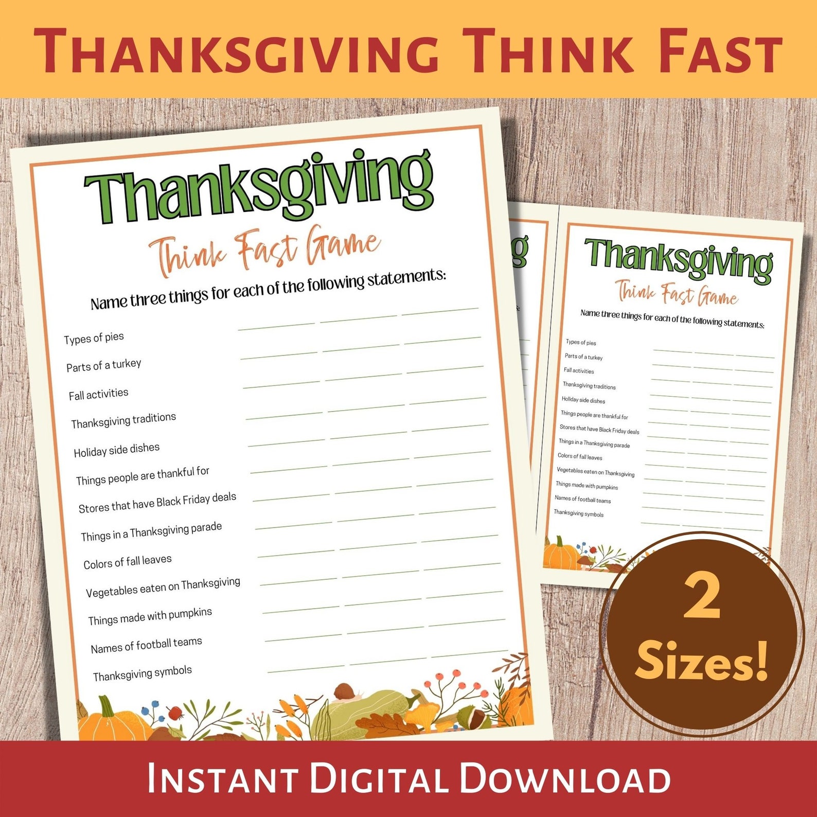 Thanksgiving Think Fast Game, Fall Trivia Game, Thanksgiving Games ...