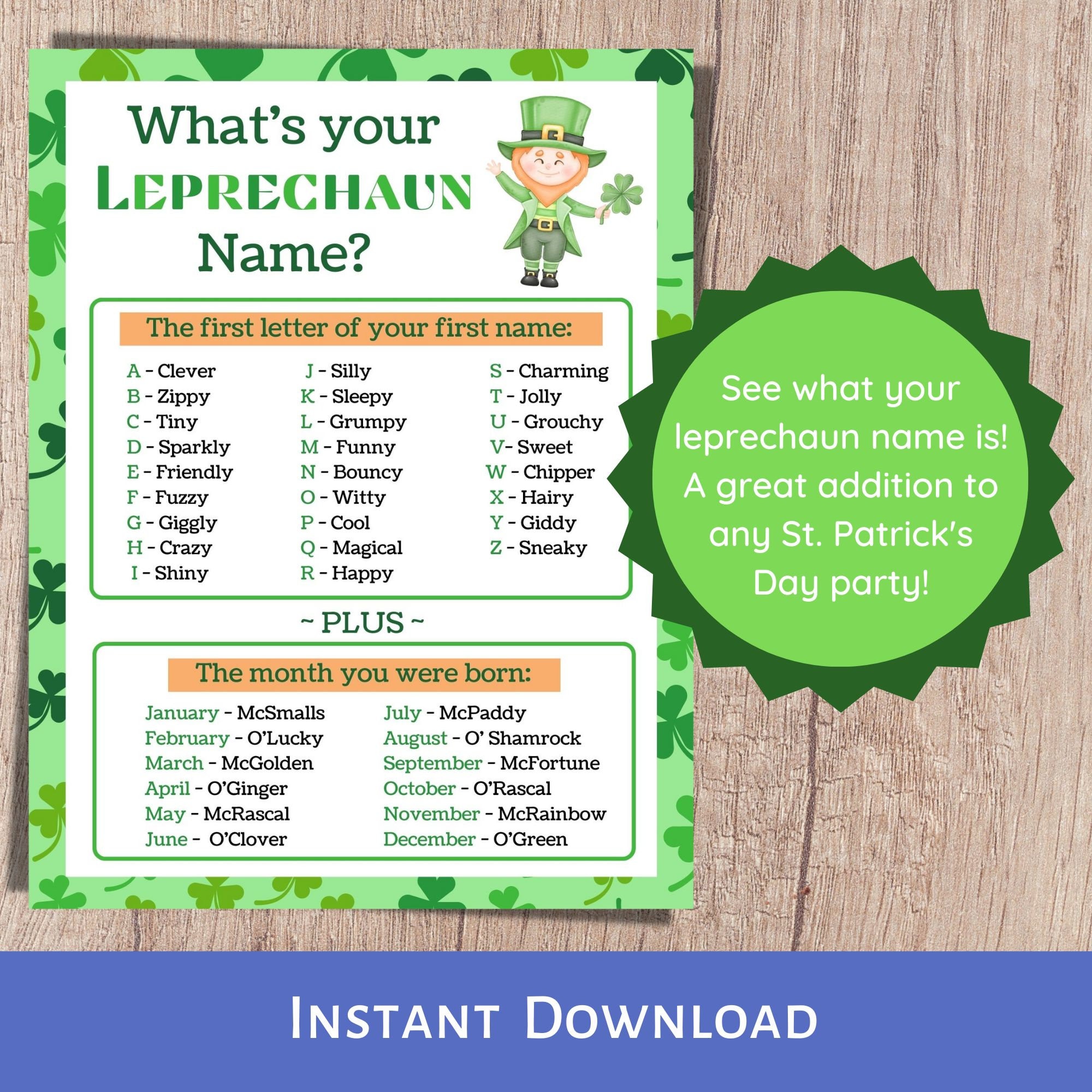 Whats Your Leprechaun Name, St. Patricks Day Game, Leprechaun Name, St ...