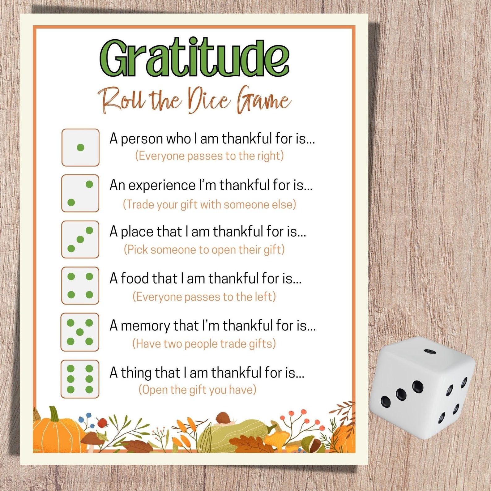 Thanksgiving Gratitude Game, Gratitude Dice Game, Thanksgiving Dice ...