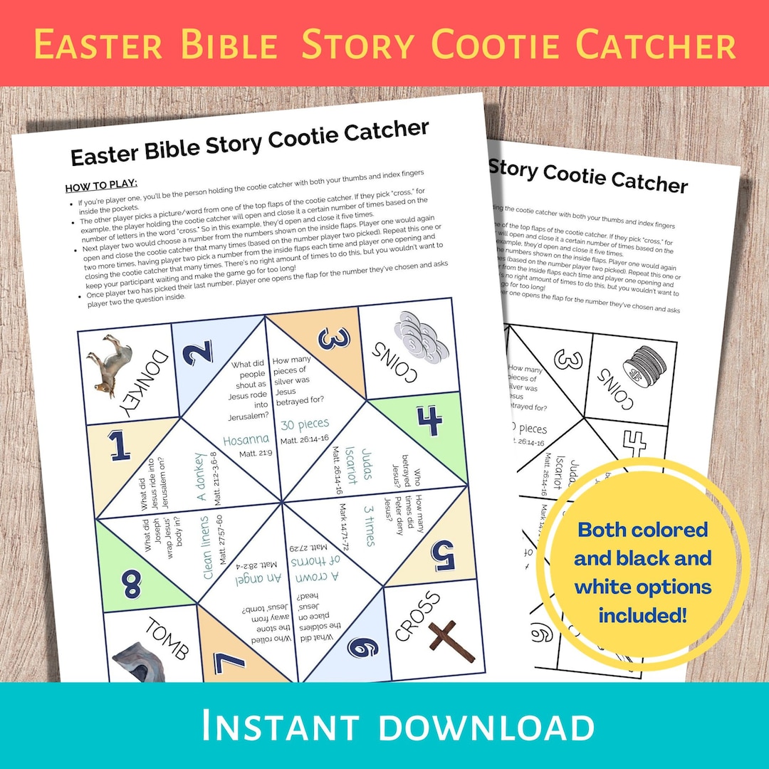 Easter Bible Story Cootie Catcher, Easter Bible Game, Easter Printable ...