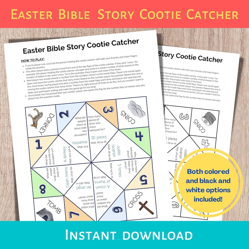 Easter Bible Story Cootie Catcher, Easter Bible Game, Easter Printable ...