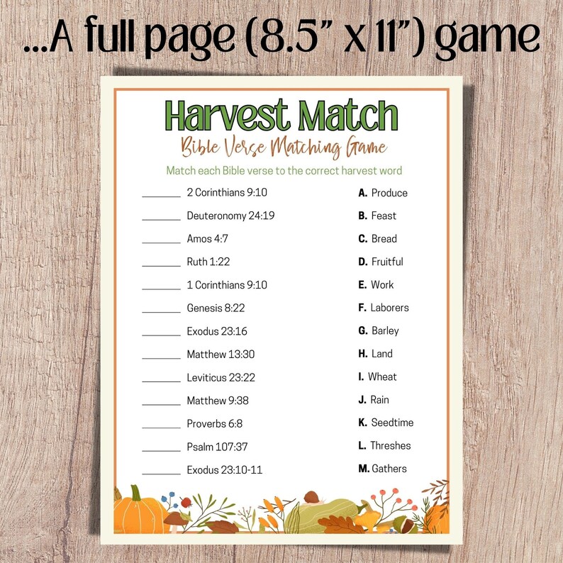 Harvest Bible Match Game, Thanksgiving Trivia, Church Games, Fall ...