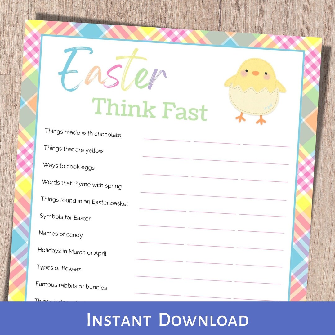 Easter Think Fast Game, Easter Games Printable, Easter Party Game ...