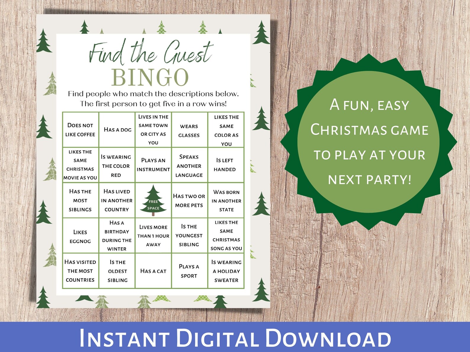 Find the Guest Christmas Party Game, Christmas Bingo Printable, Holiday ...