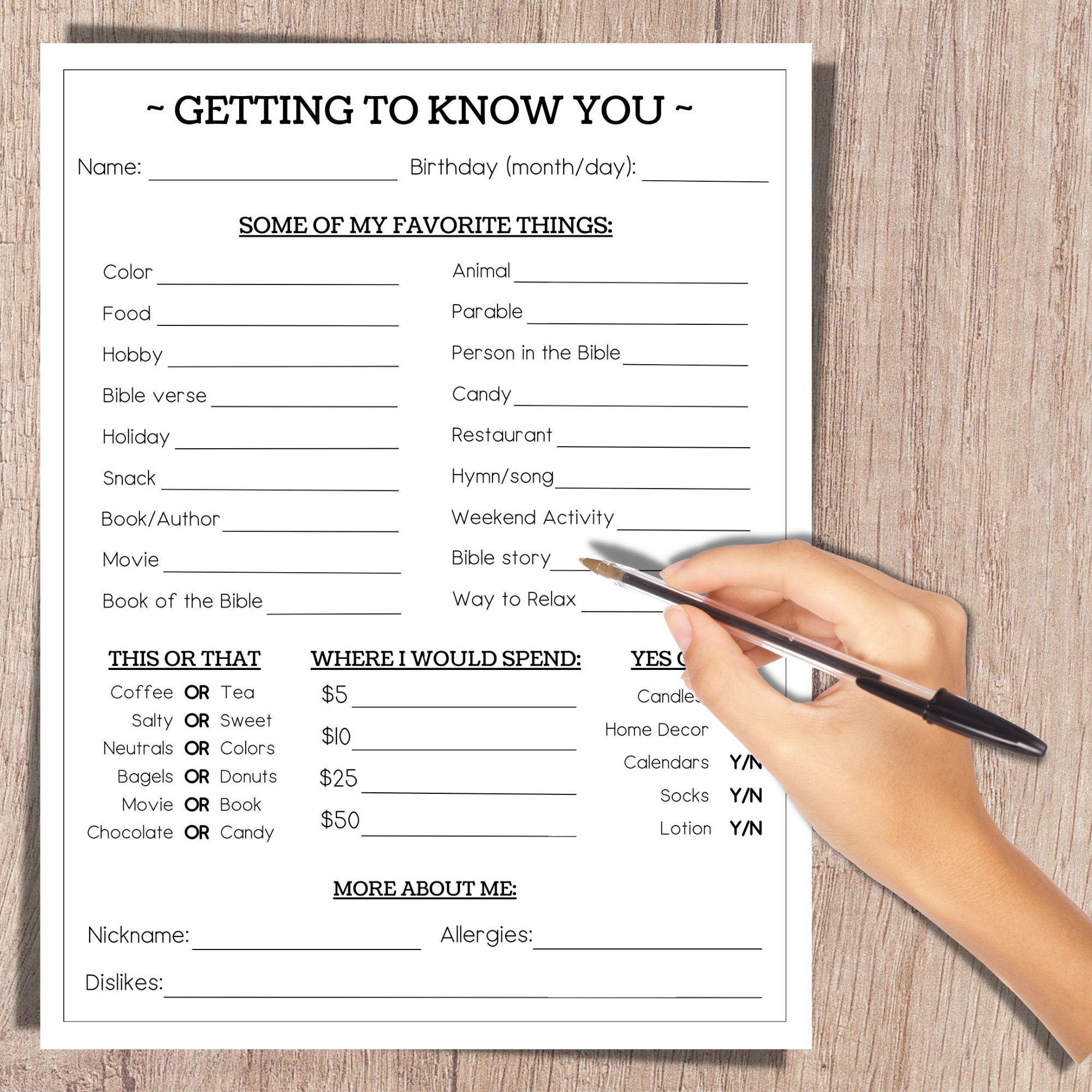 Secret Sister Church Questionnaire, Womens Ministry, Church Gift ...