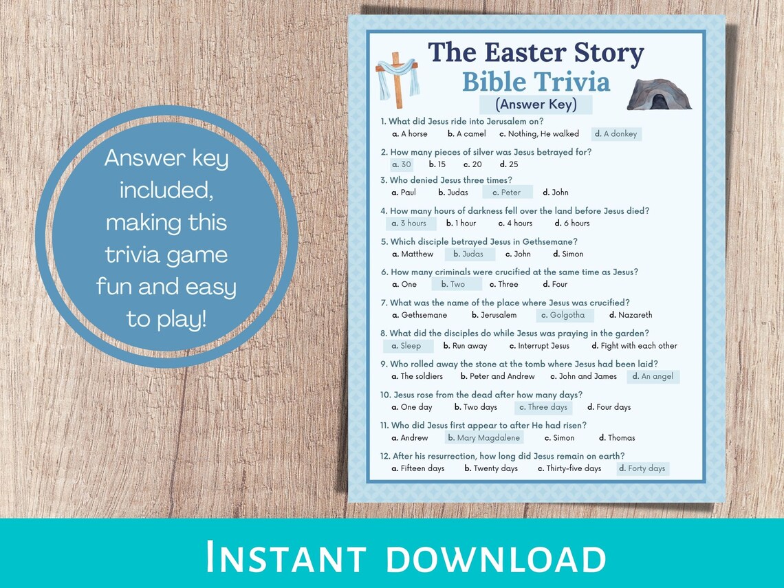 Easter Trivia Easter Bible Trivia Game Printable Trivia - Etsy