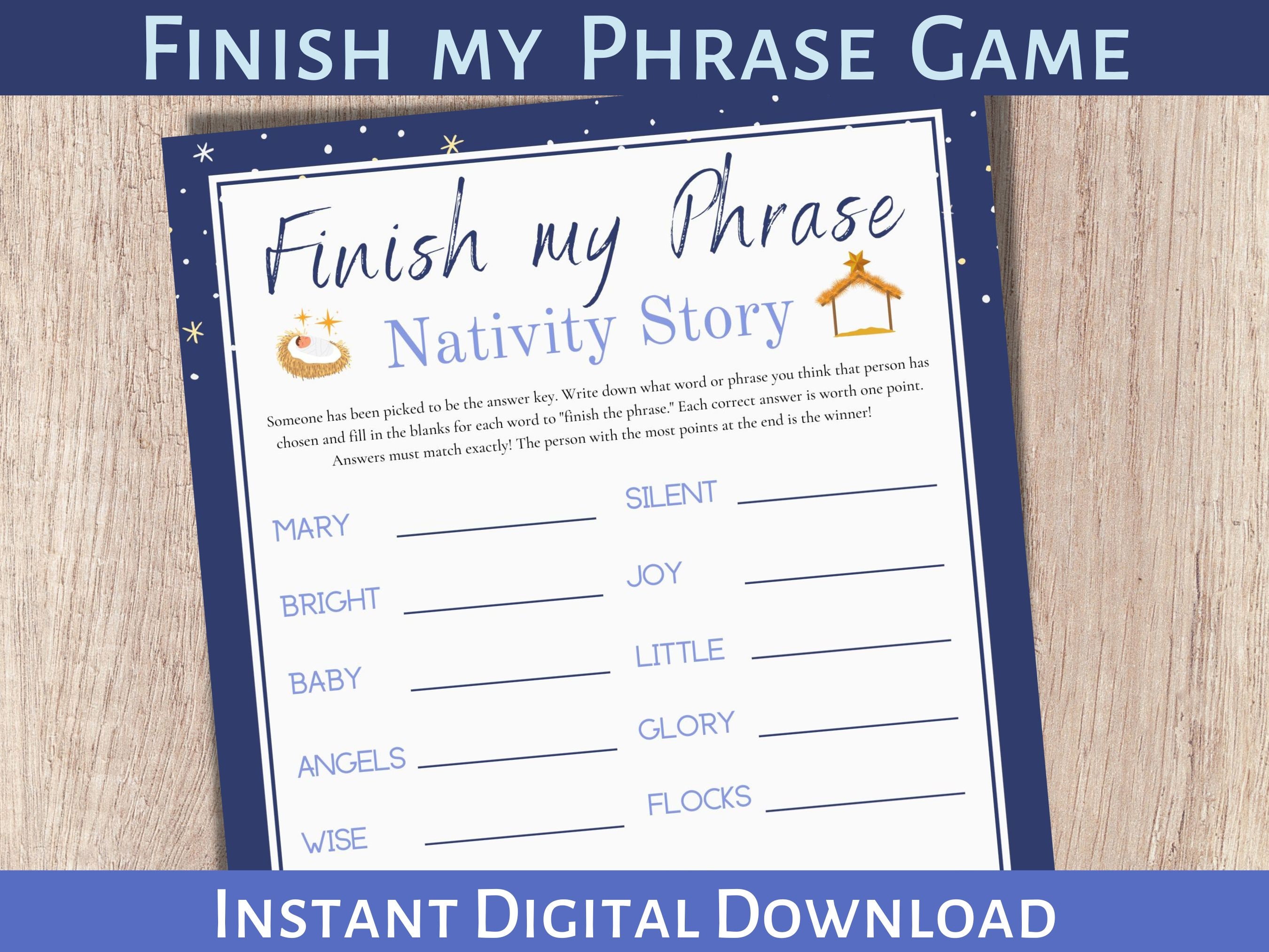Finish My Phrase Christmas Party Game, Nativity Game, Printable Holiday ...