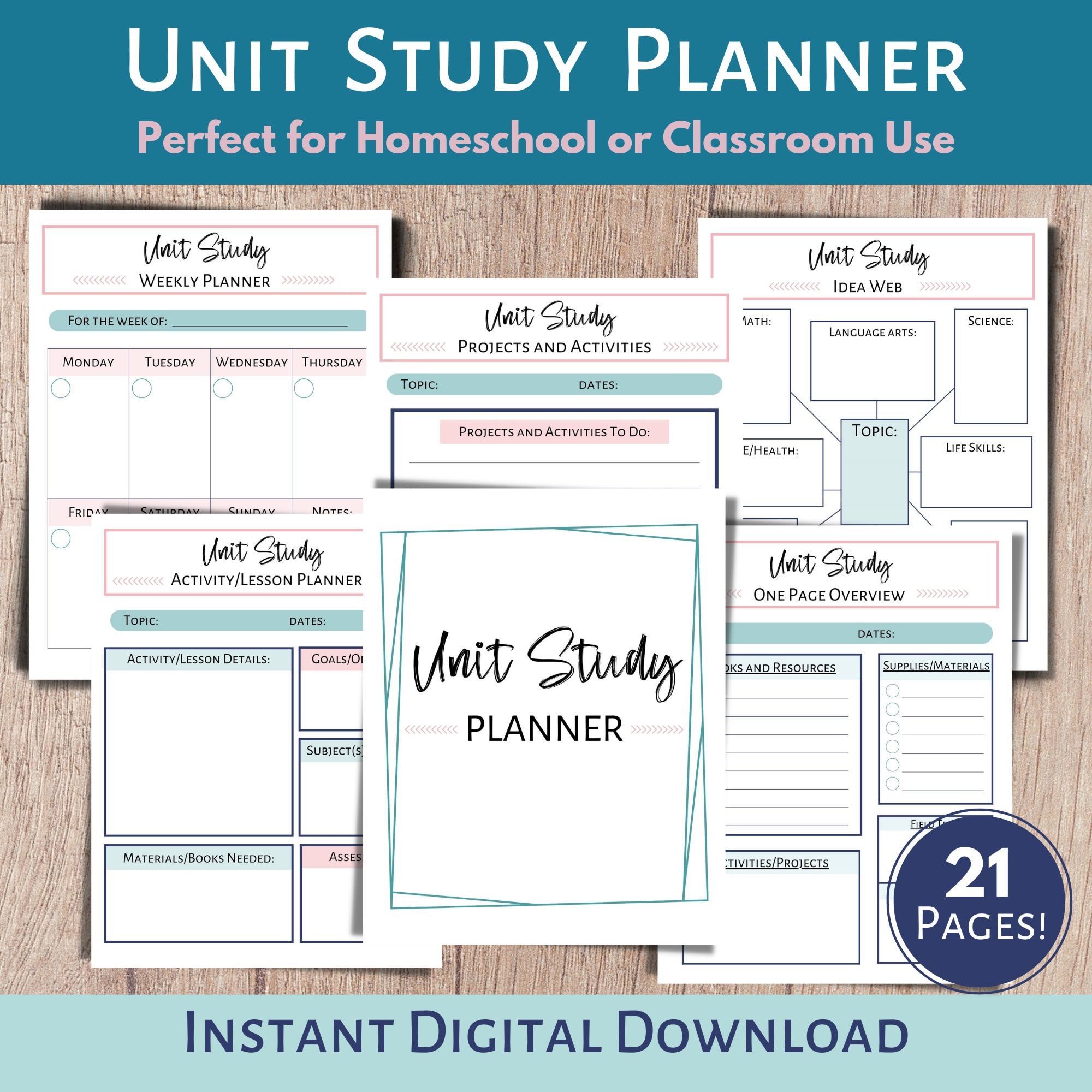 Printable Unit Study Planner, Homeschool Lesson Planner, Printable Unit ...