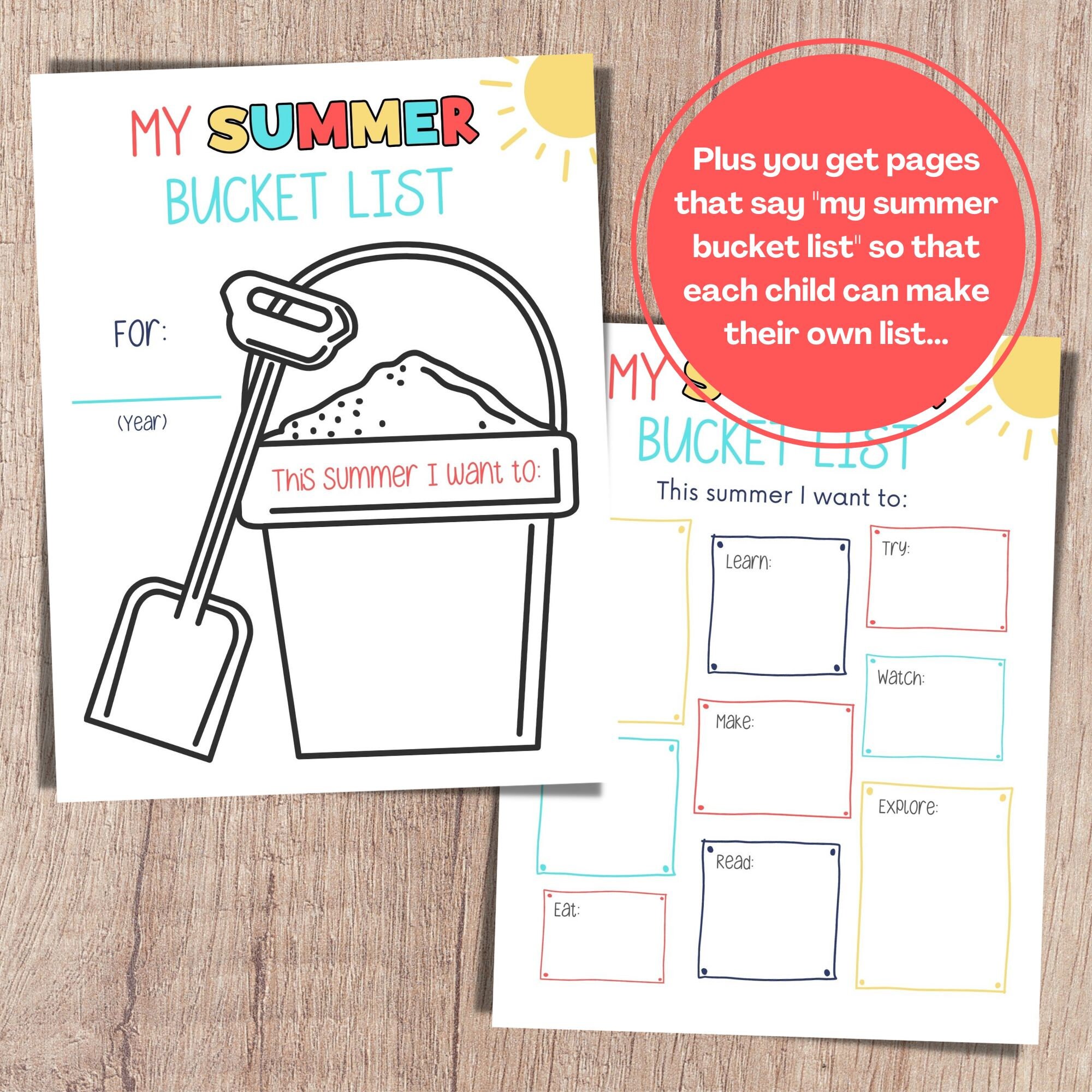 Summer Bucket List Printable, Kids Summer Activity, Summer Bucket List ...