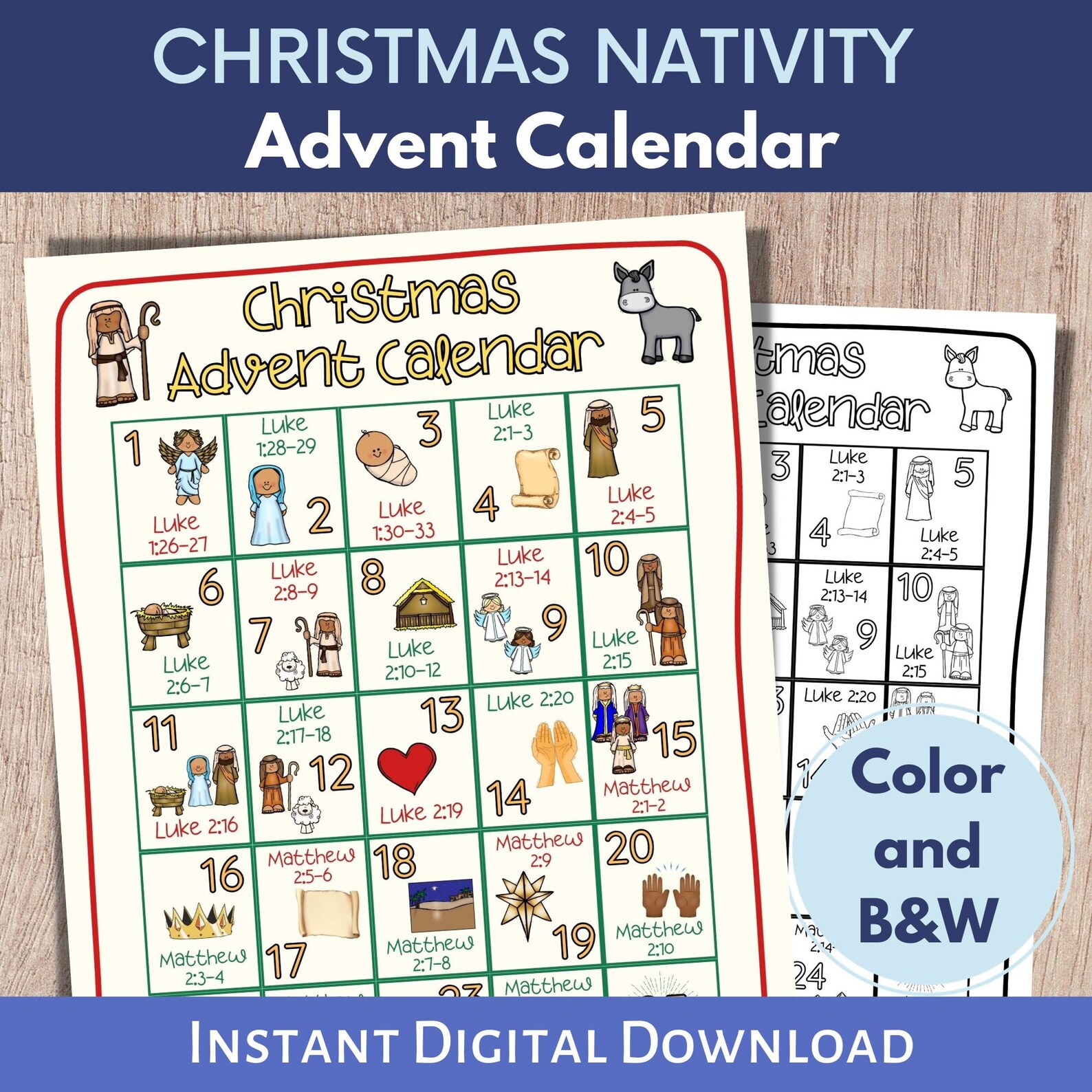 Advent Calendar for Kids, Nativity Printable, Christmas Countdown ...