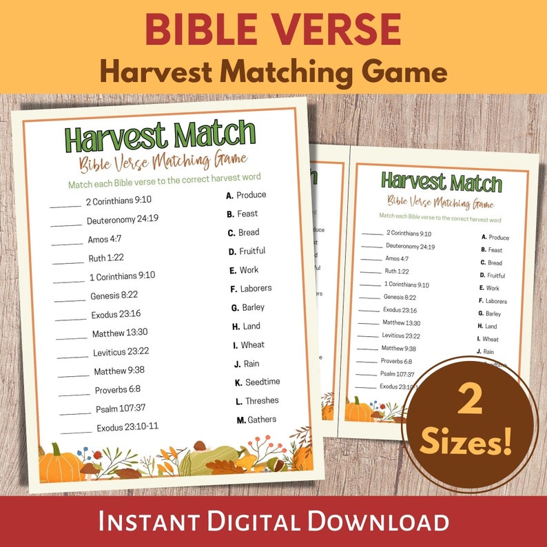 Harvest Bible Match Game, Thanksgiving Trivia, Church Games, Fall ...