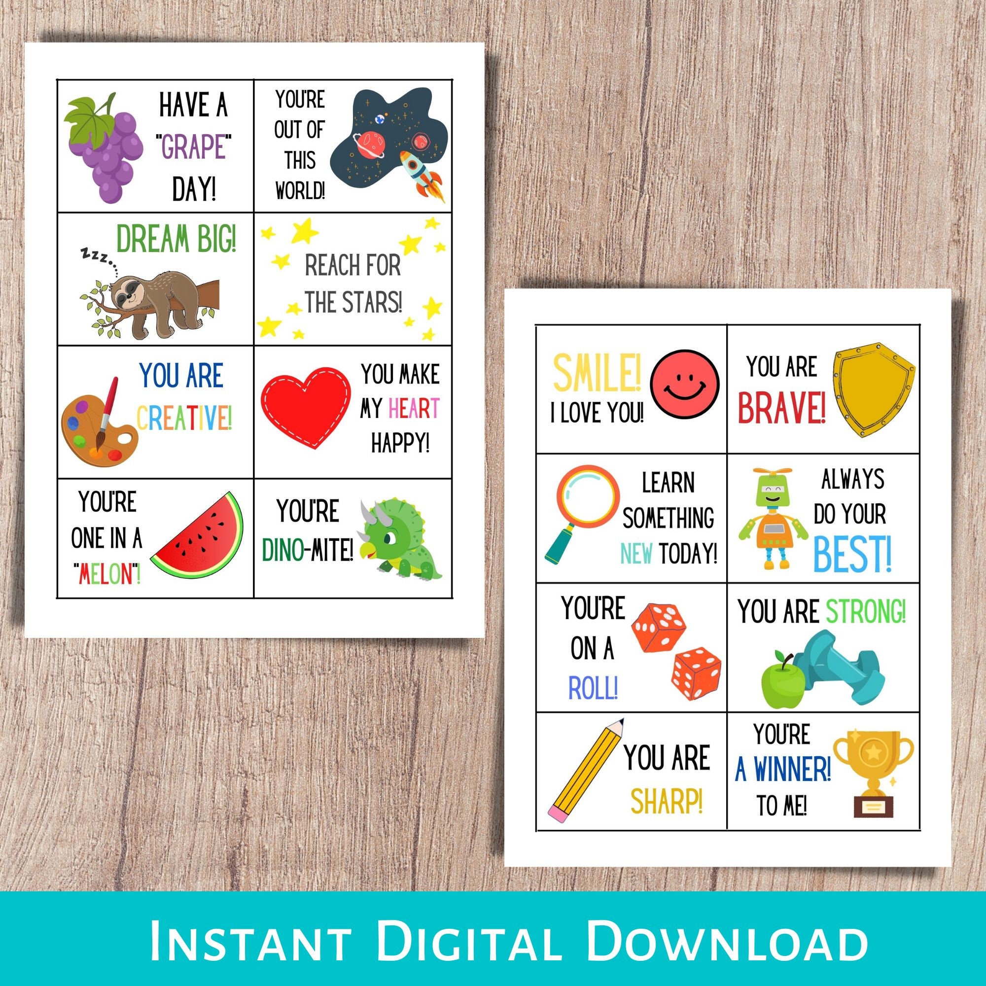 Lunchbox Notes, Printable Lunch Box Notes, Lunch Notes for Kids ...