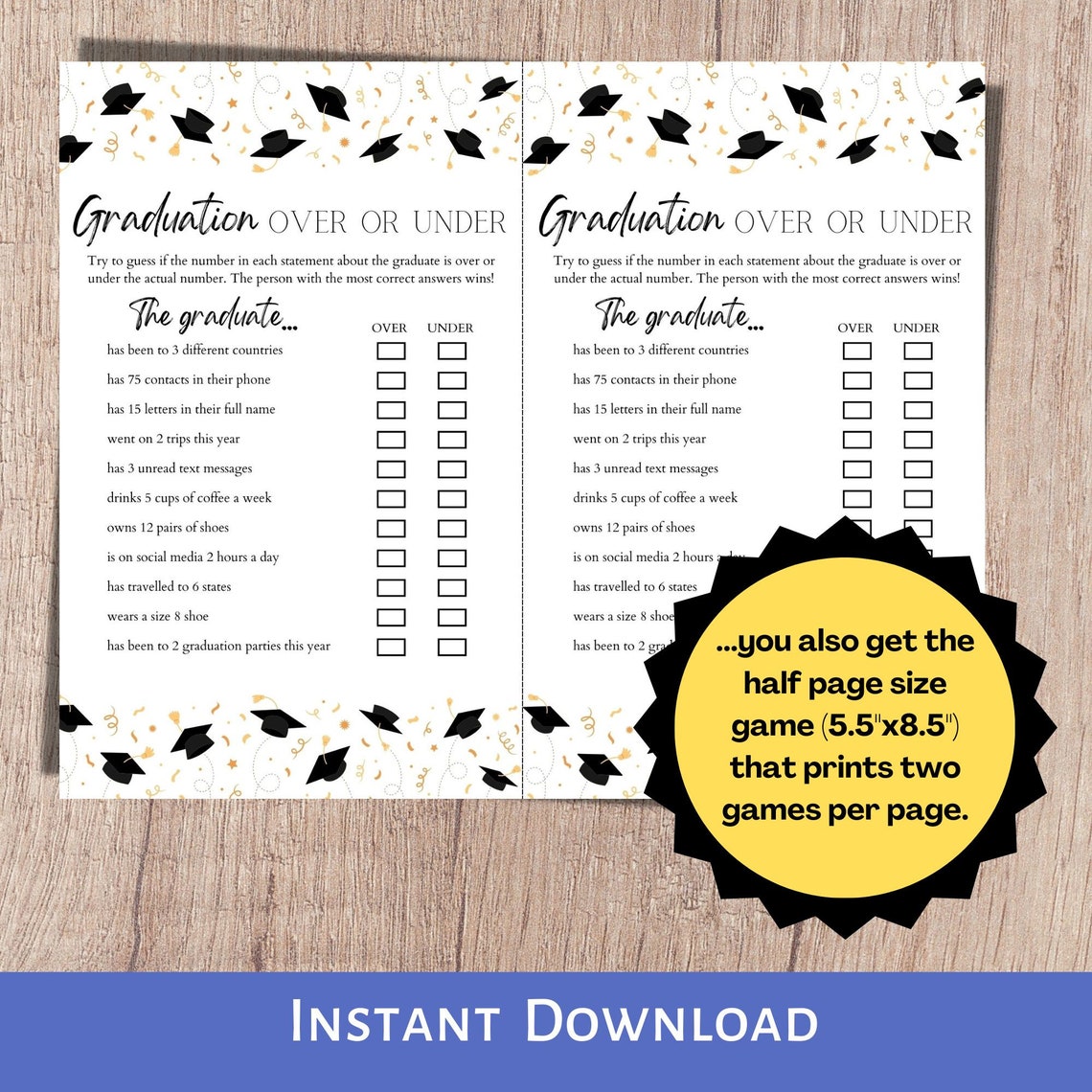 Graduation Games, Over or Under Game, Graduation Games Printable ...