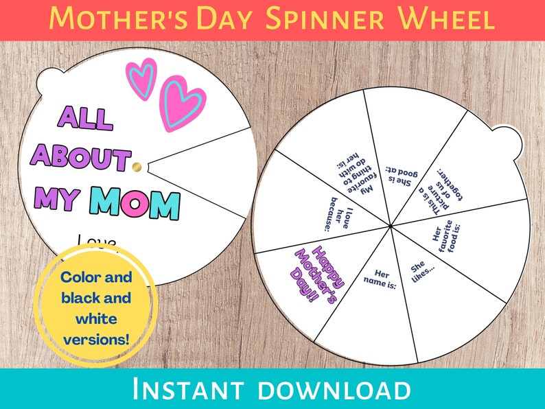 All About Mom Printable Coloring Wheel Mother's Day - Etsy