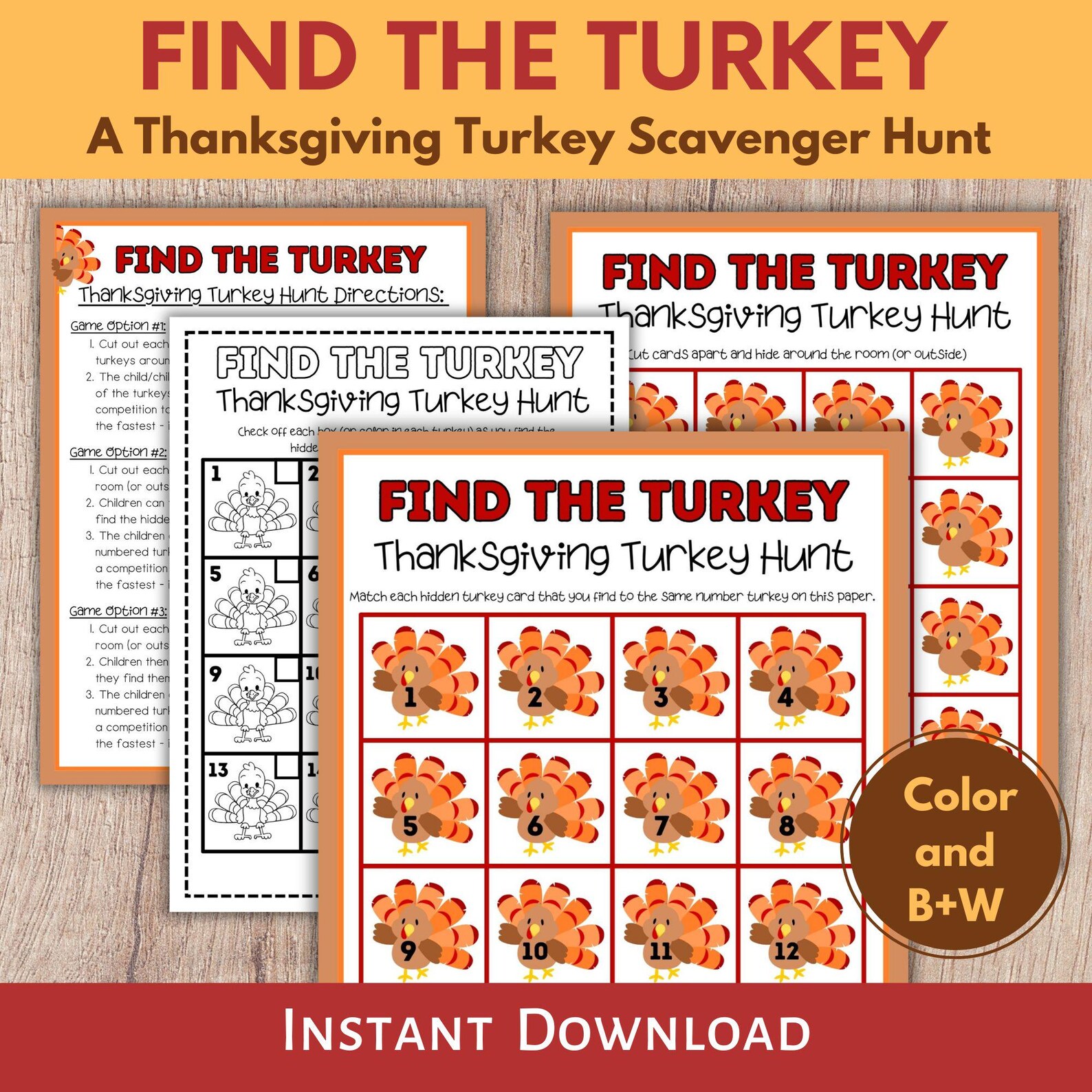 Thanksgiving Scavenger Hunt, Turkey Game, Thanksgiving Turkey Treasure ...
