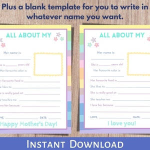 All About My Mom Printable Printable Mother's Day Gift - Etsy