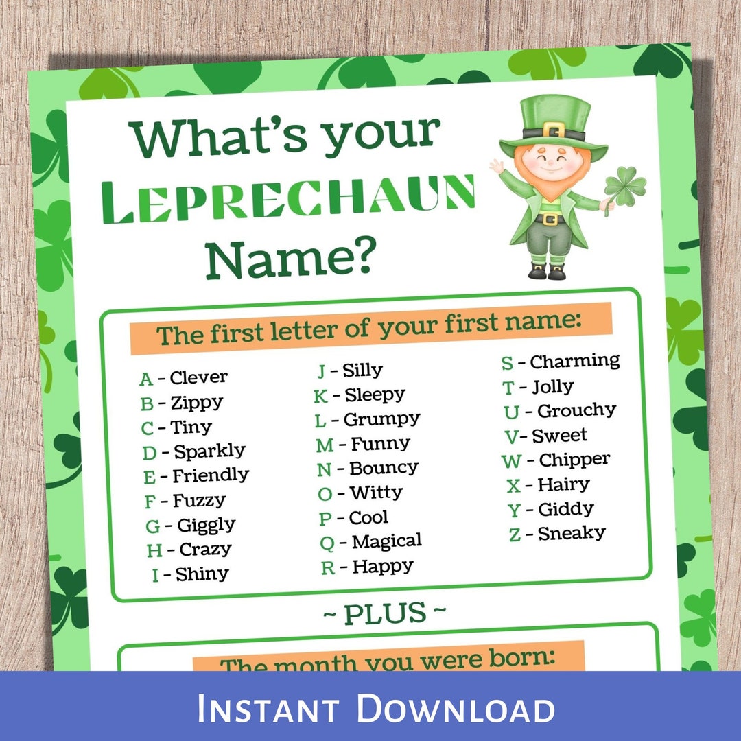 Whats Your Leprechaun Name, St. Patricks Day Game, Leprechaun Name, St ...
