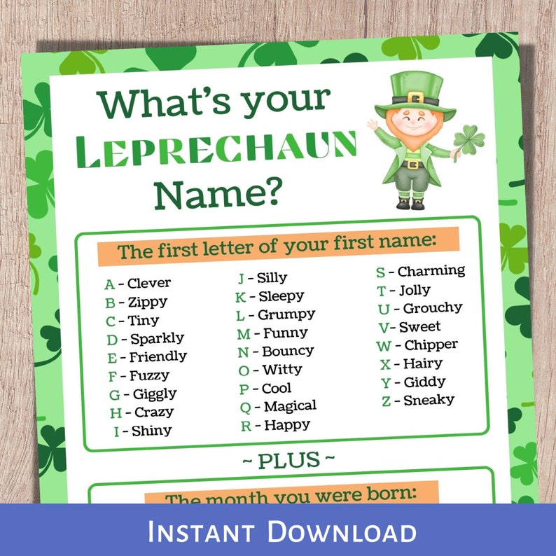 Whats Your Leprechaun Name, St. Patricks Day Game, Leprechaun Name, St ...