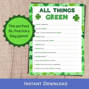 All Things Green Game, St. Patricks Day Game, Printable St Patricks ...