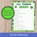 All Things Green Game, St. Patricks Day Game, Printable St Patricks ...