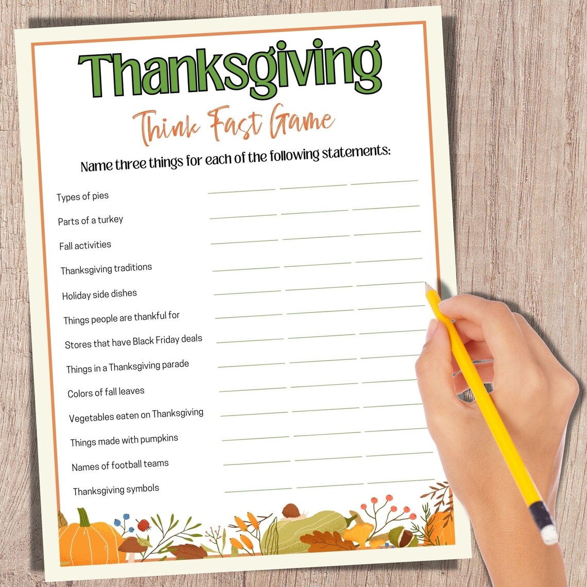 Thanksgiving Think Fast Game, Fall Trivia Game, Thanksgiving Games ...